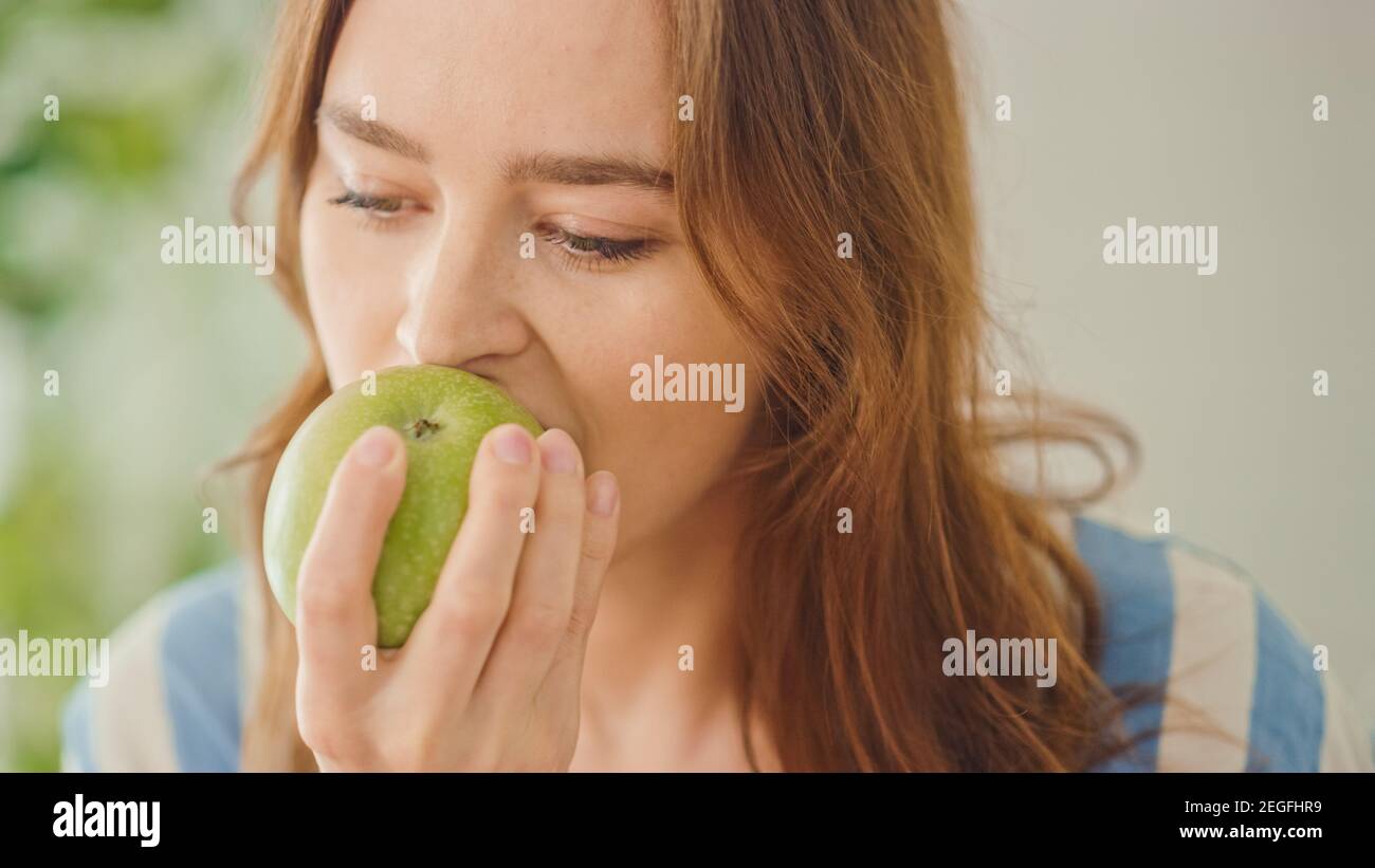 Authentic Portrait of a Beautiful Young Female in a Bright Room at Home ...