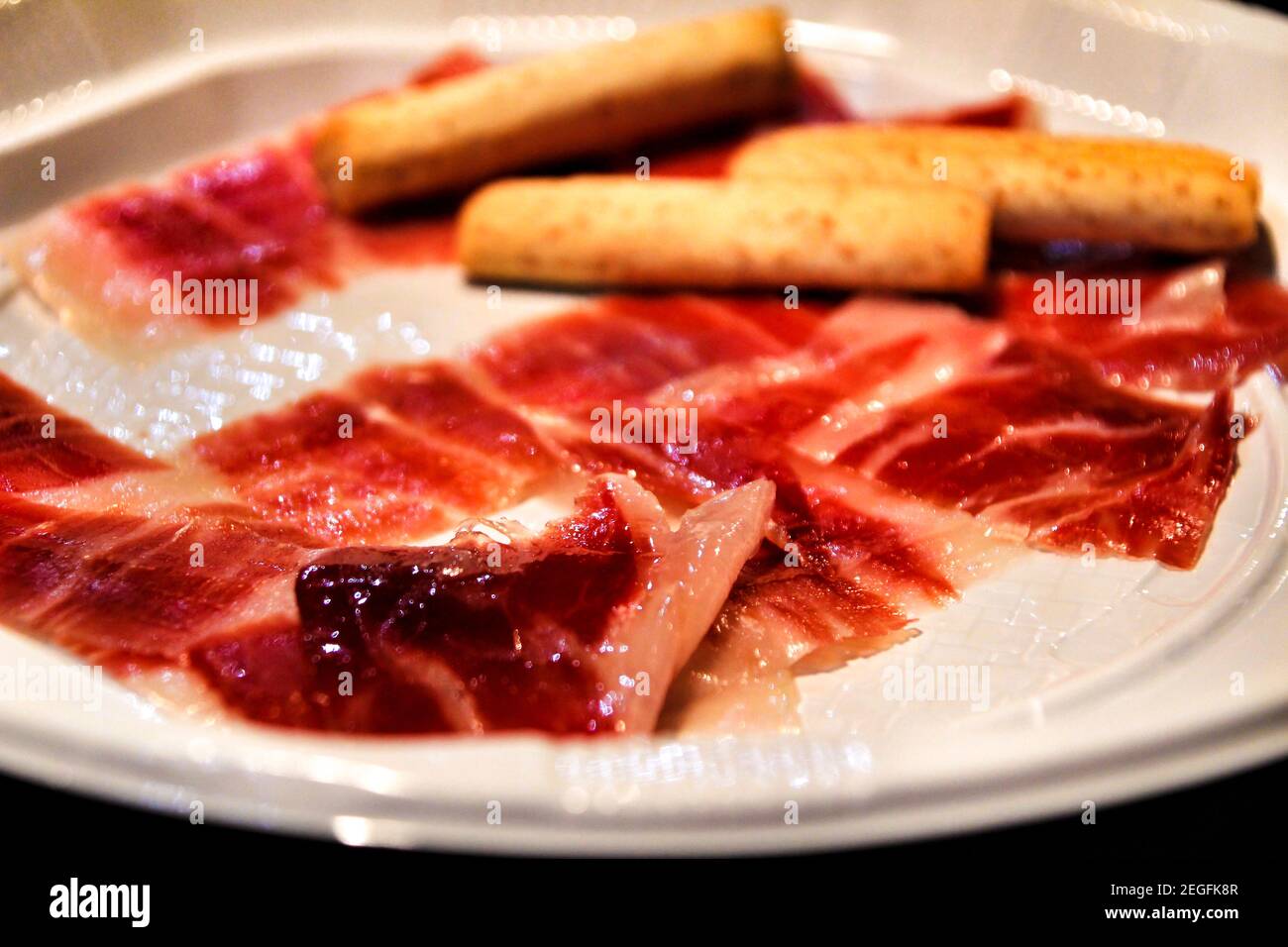 Tasty iberian ham dish in a bar in Spain. Typical spanish tapa Stock ...