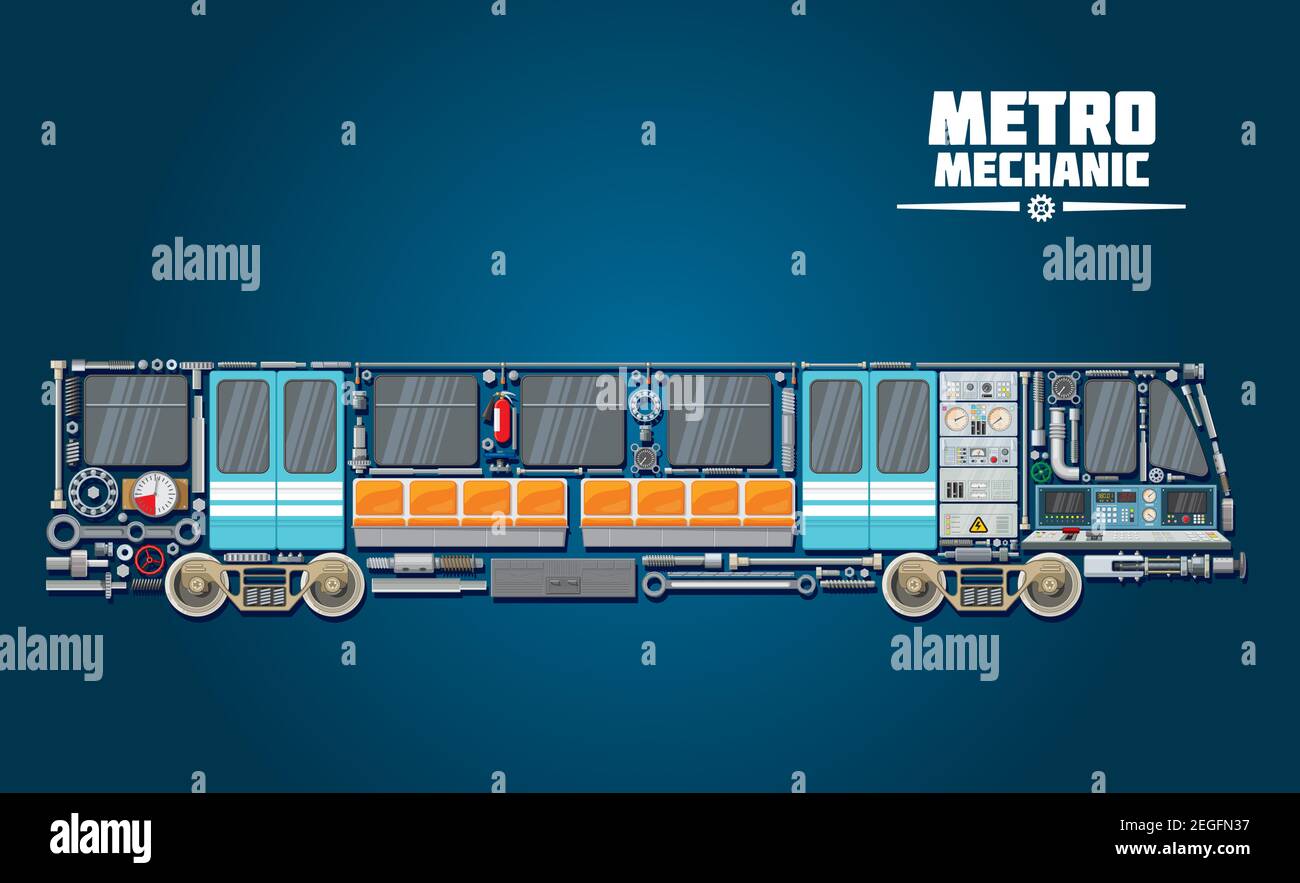 Subway train icon of metro mechanic concept with railcar parts ...