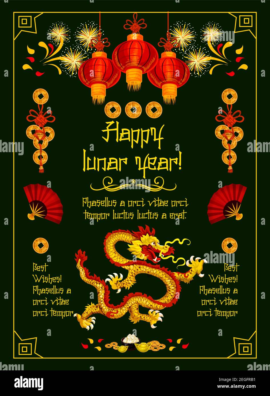 Happy Chinese New Year traditional greeting card of dragon, red ...