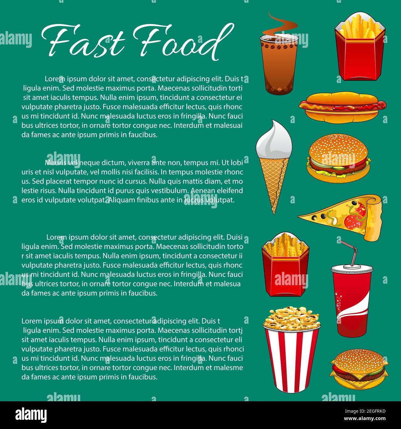 Fast food poster template on fastfood meals nutrition. Vector nutrition ...