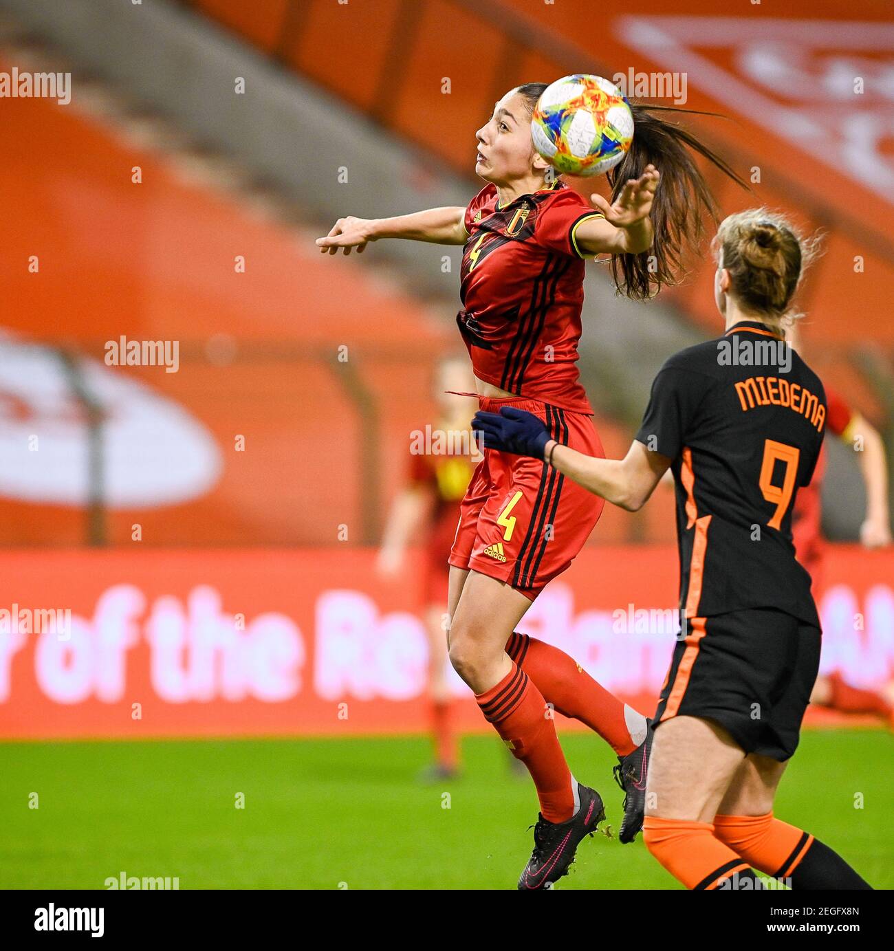 Belgium's Amber Tysiak fights for the ball during a friendly soccer ...