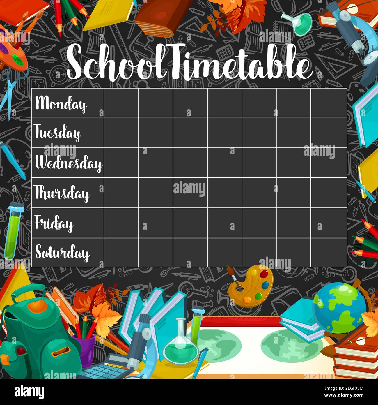 School timetable or lesson schedule template on chalkboard. Week plan ...