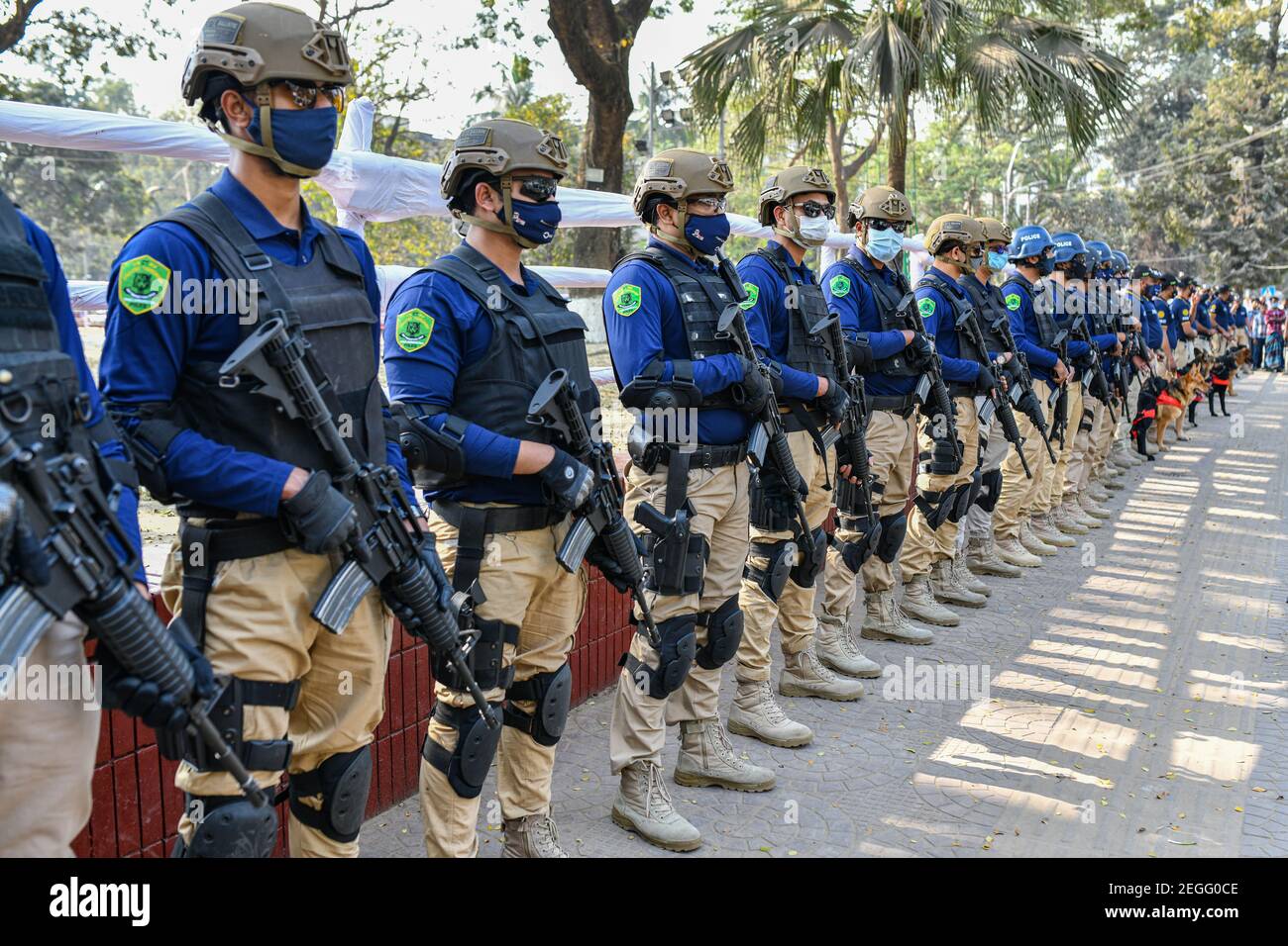 Dhaka, Dhaka, Bangladesh. 18th Feb, 2021. SWAT officials are standing ...