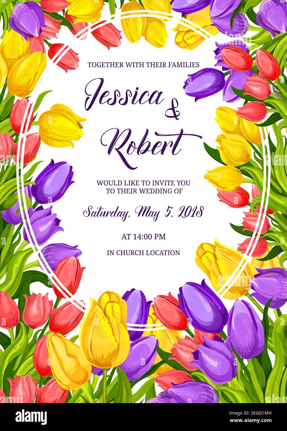 Spring flower oval frame for wedding invitation banner template ...