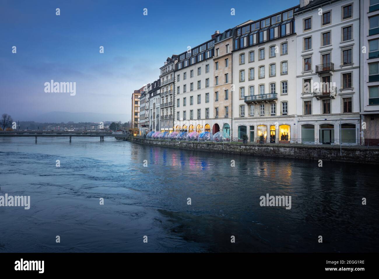 Rhone River and Geneva skyline - Geneva, Switzerland Stock Photo - Alamy