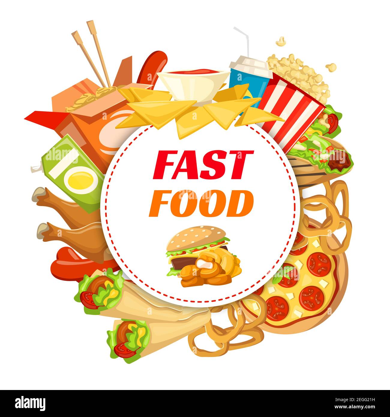 Fast food restaurant poster with lunch meal and drink. Hamburger, fries ...