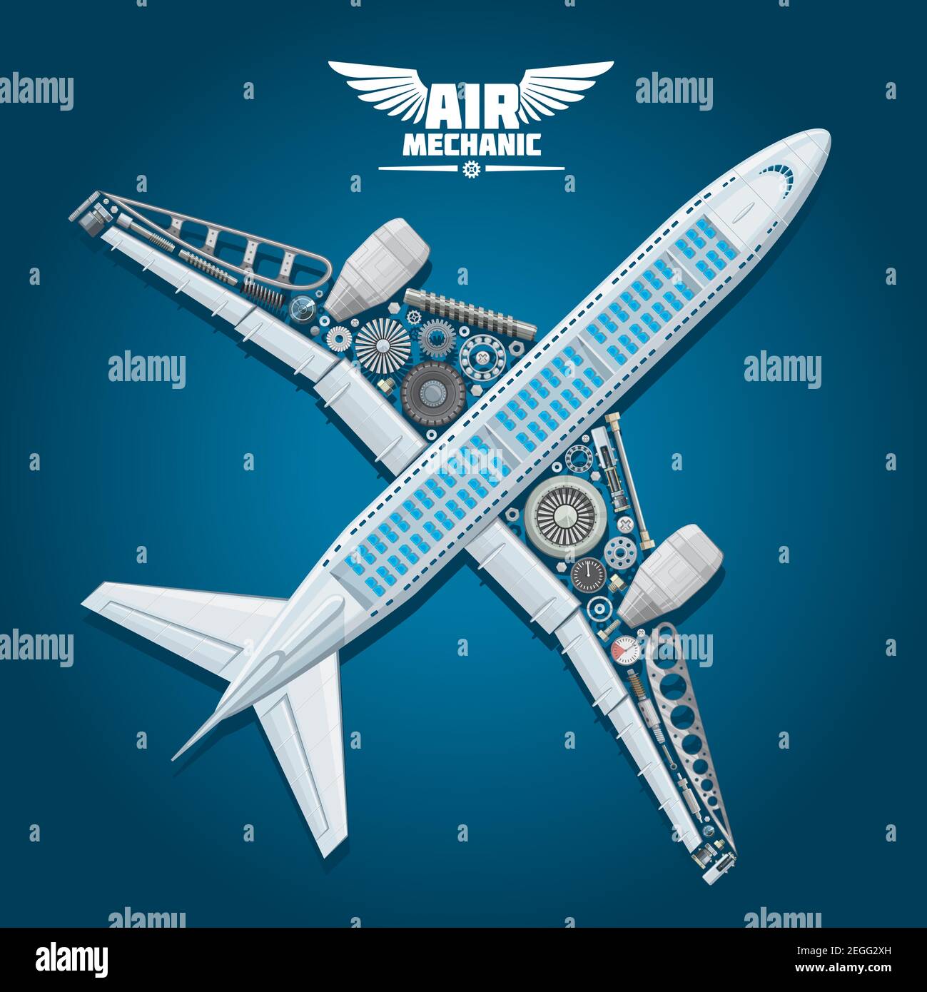 Aircraft mechanic poster of passenger airplane construction details ...