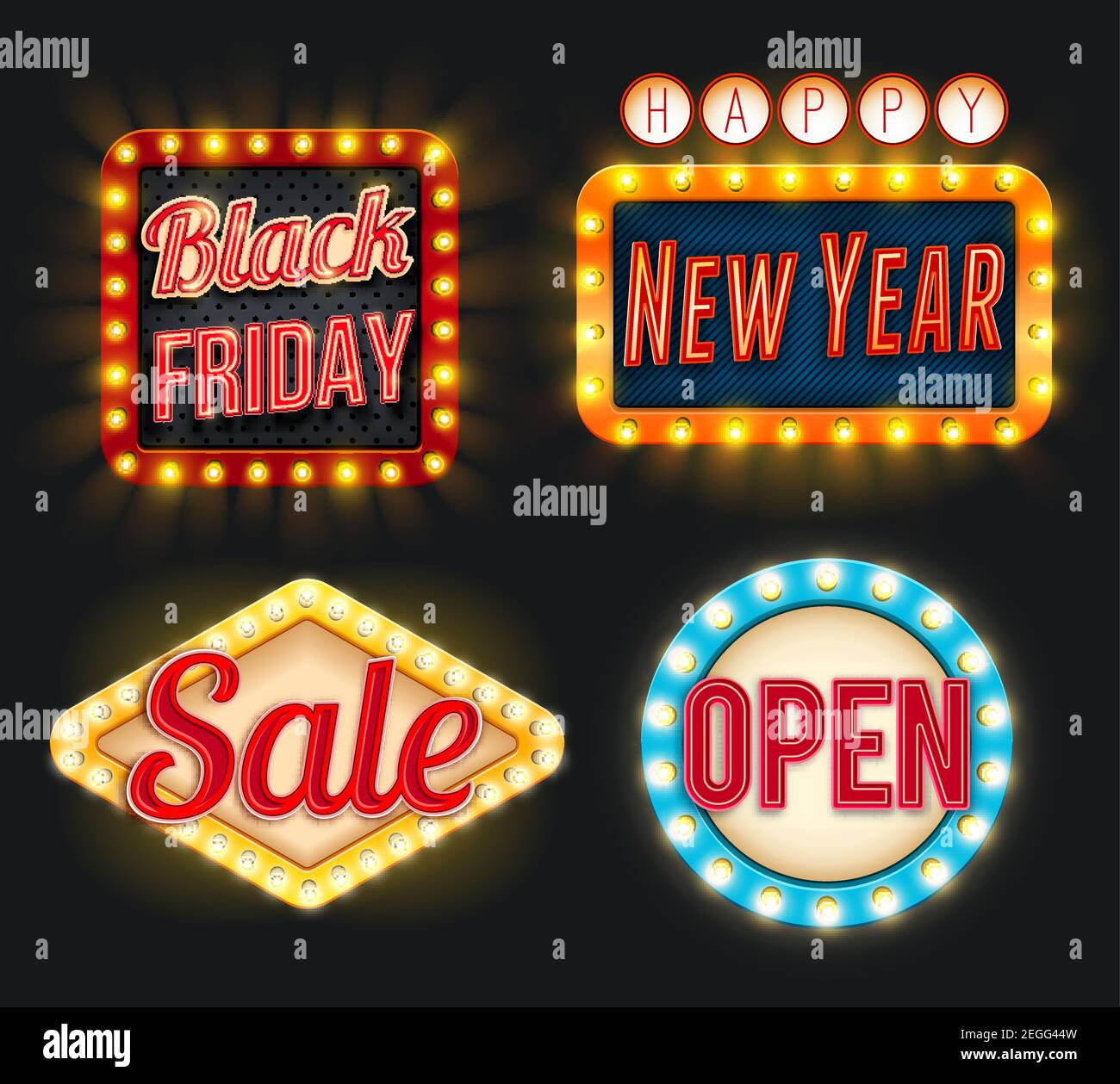 Black Friday or New Year sale discount promo offer icons for posters or ...