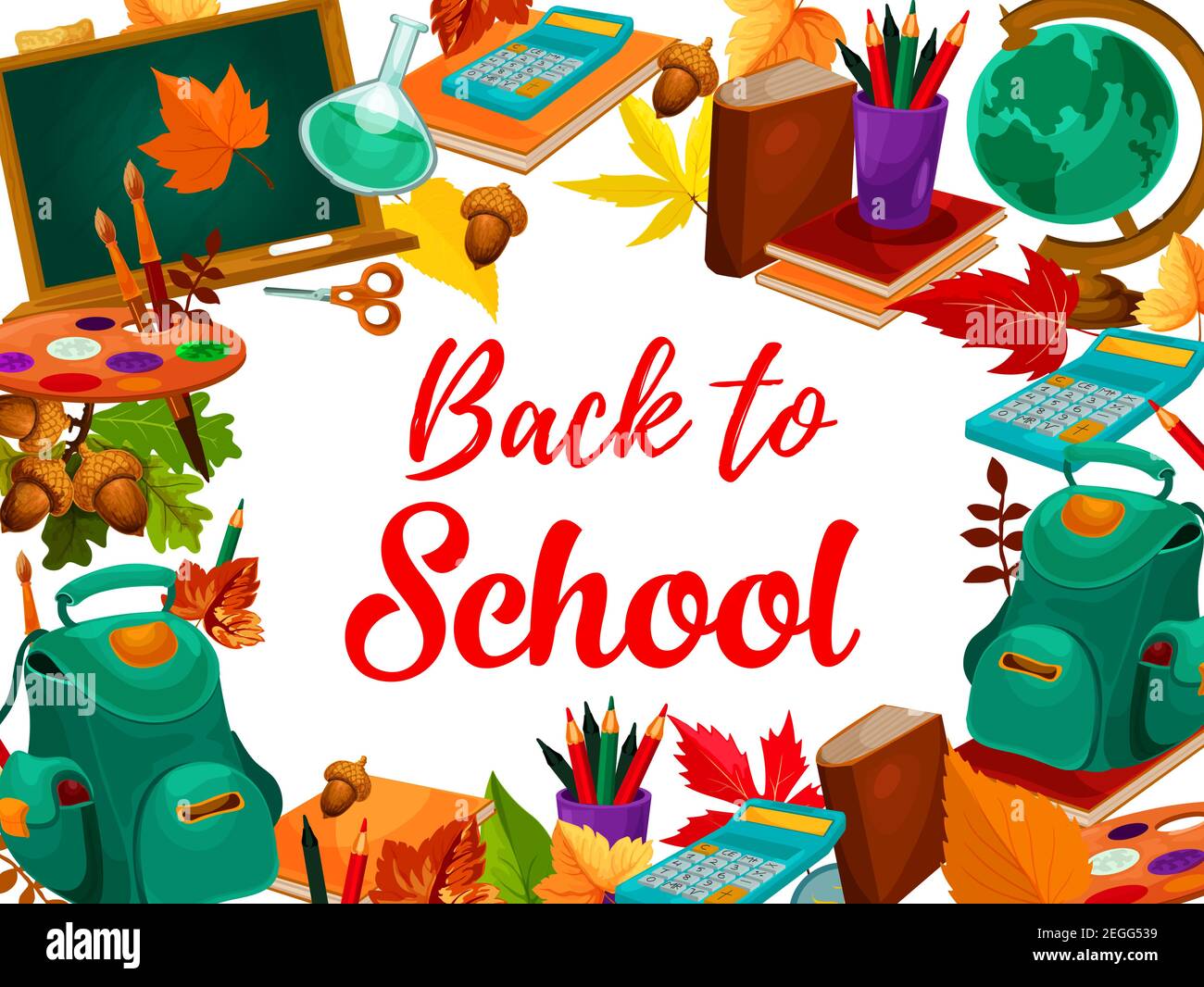 Education poster with school supplies and student stationery. Book ...
