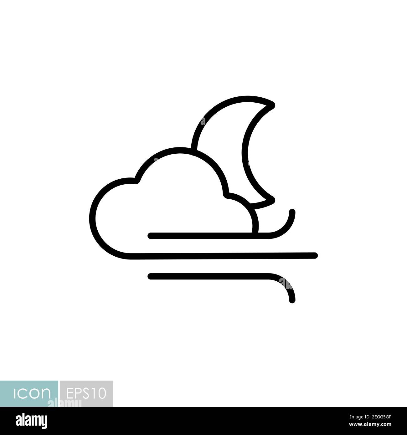 Moon cloudy and wind vector icon. Meteorology sign. Graph symbol for ...