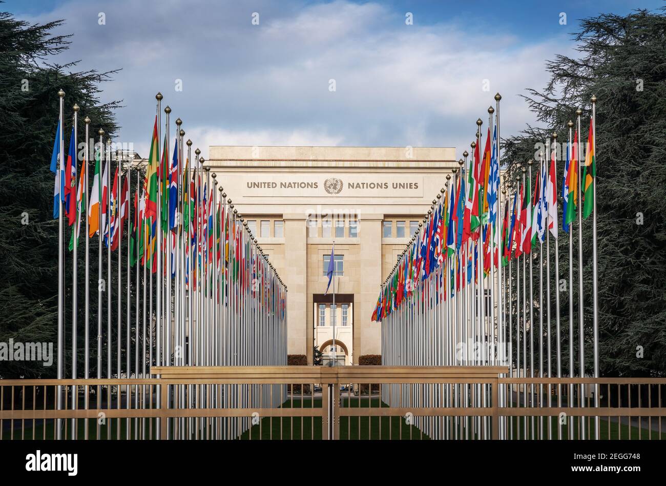Palace of Nations and Country flags - United Nations Office - Geneva ...