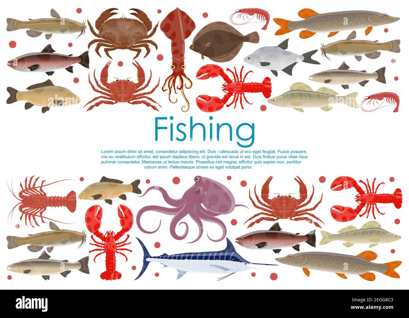 Seafood and fresh fish poster for fishing or fishery products. Vector ...