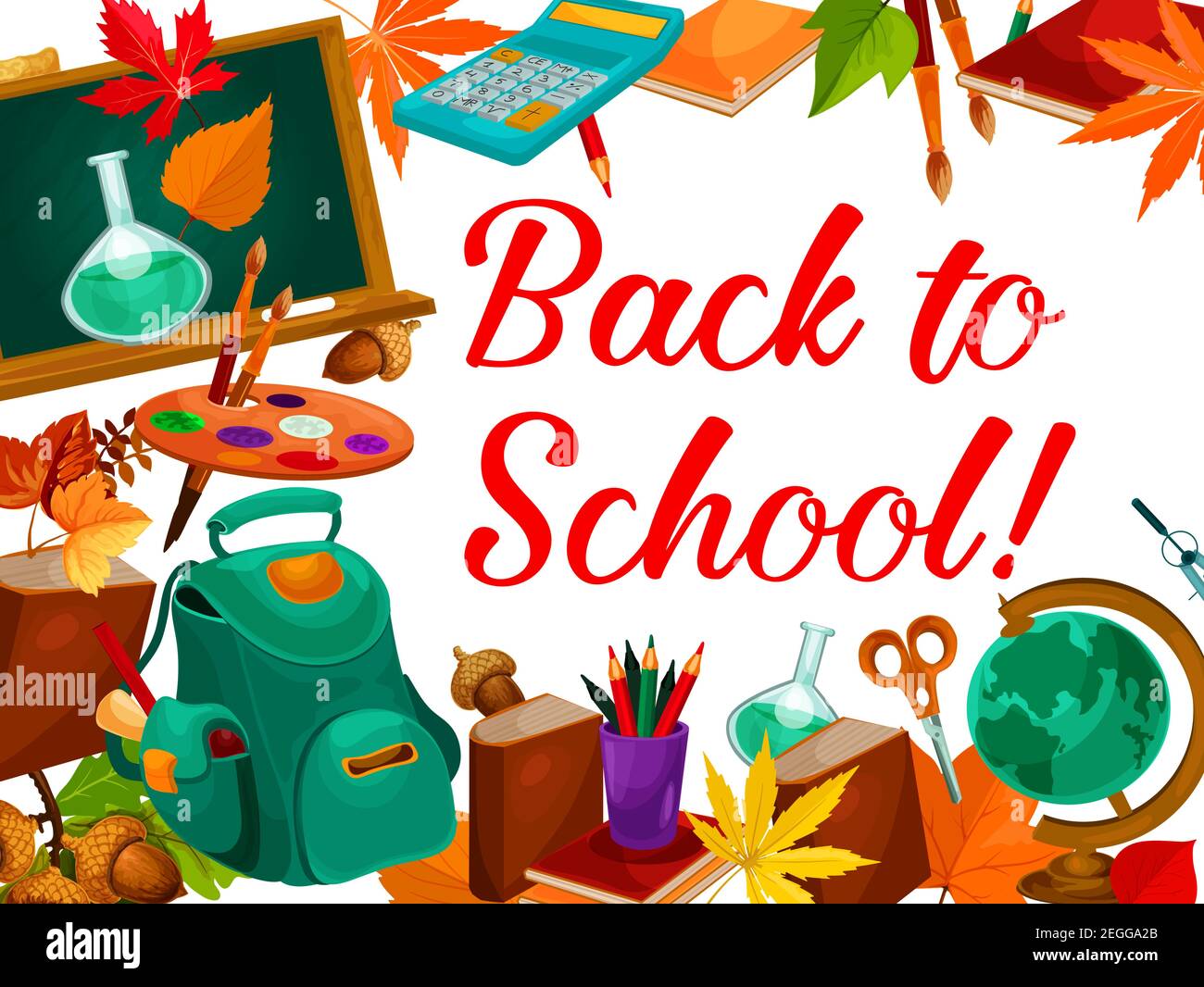 Back to School learning season poster of school stationery book, pencil ...