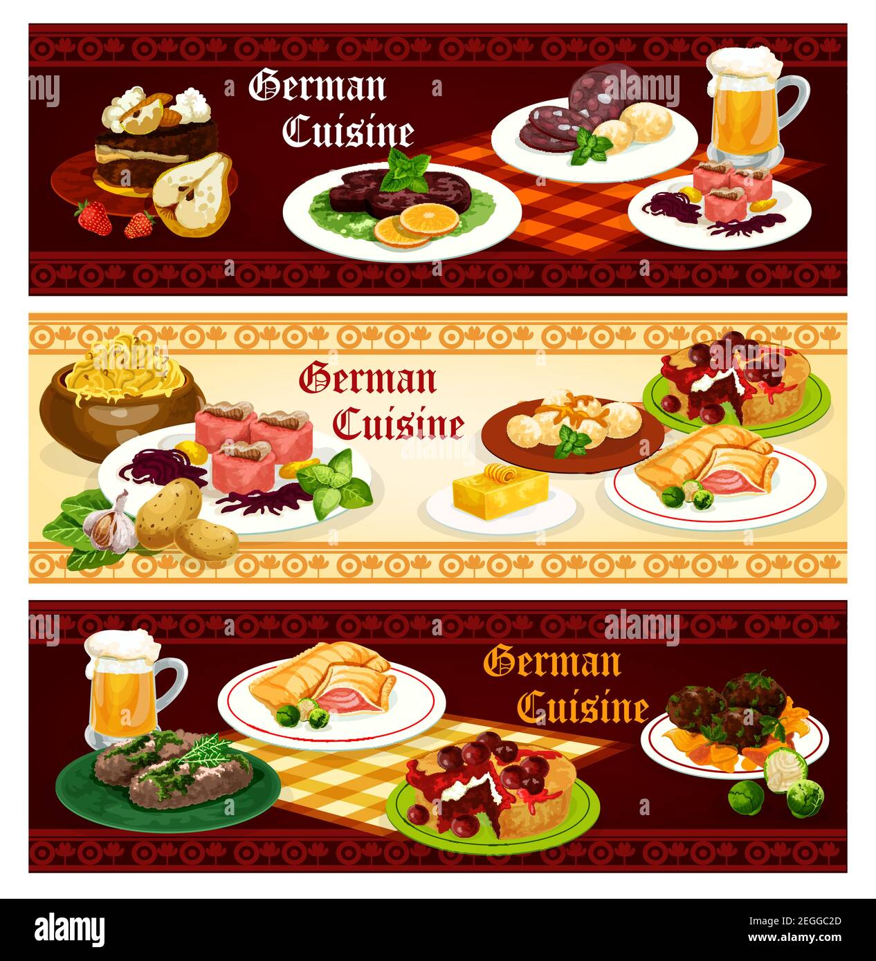 German cuisine restaurant banner set with traditional bavarian food ...