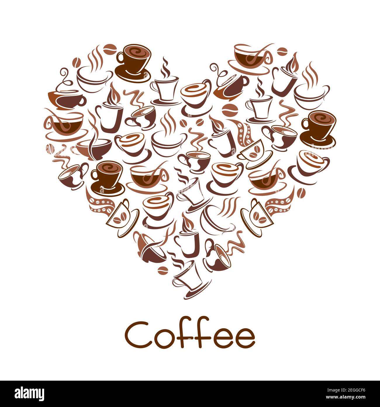 Cup of coffee signs in shape of heart isolated on white background ...