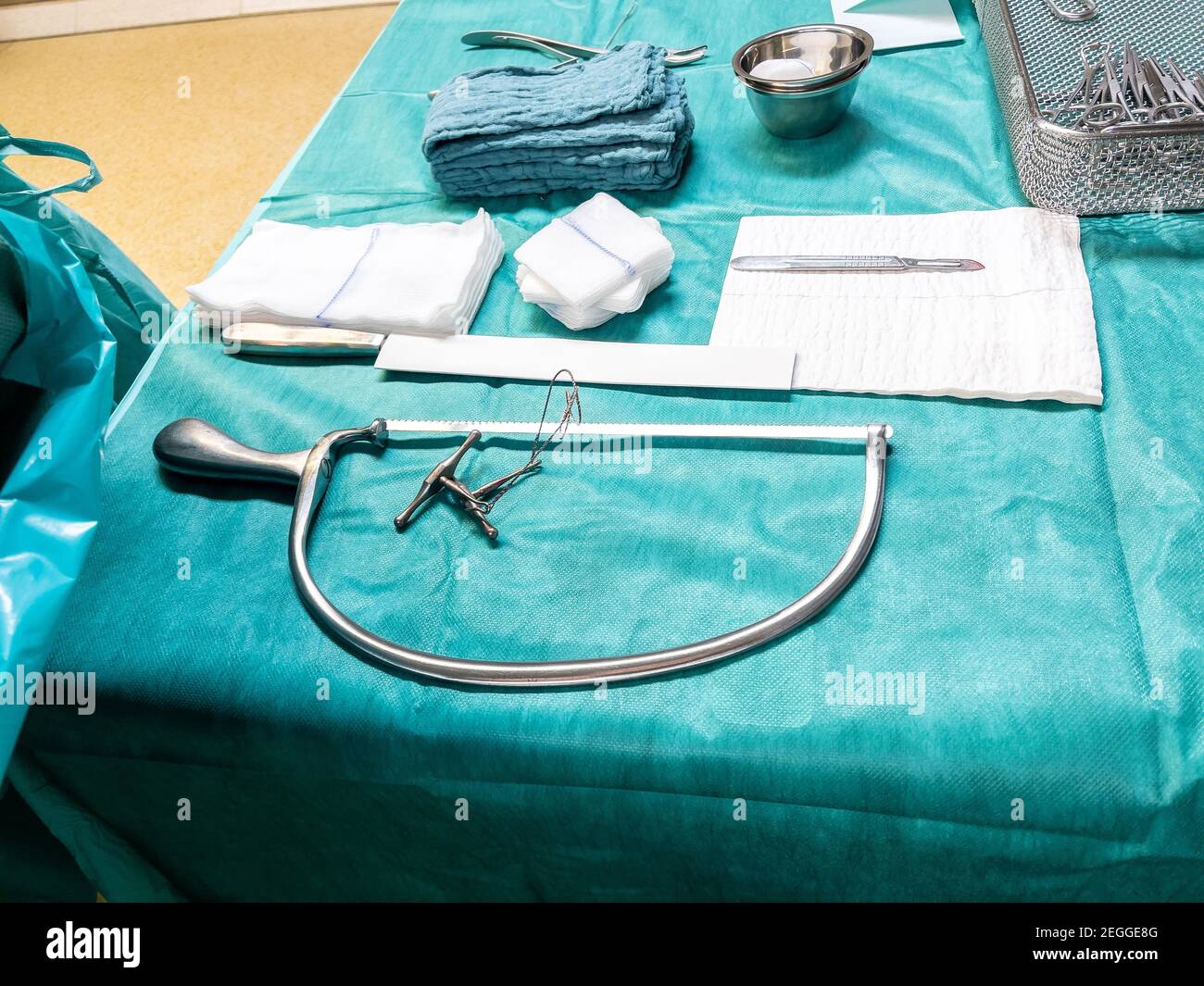 on an operating table are the instruments for performing a leg ...