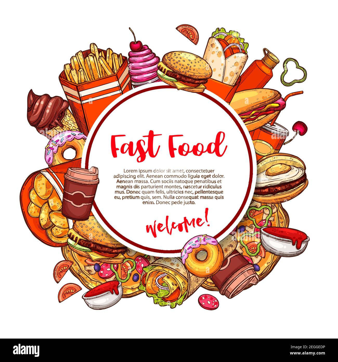 Fast food menu sketch poster or restaurant design for burgers ...