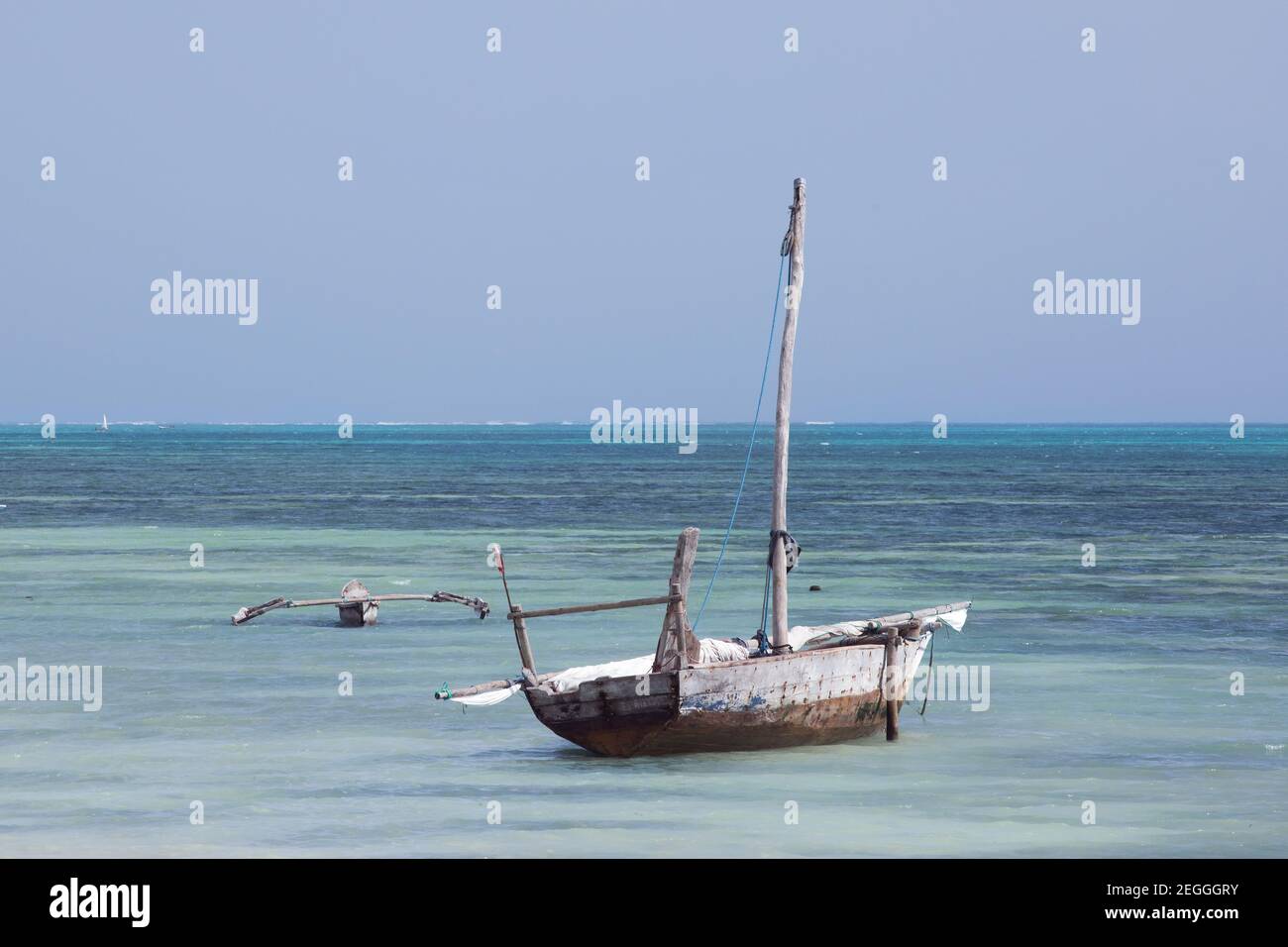 Dhow by Zanzibar island, traditional wooden fishing sailboat. Tropical ...