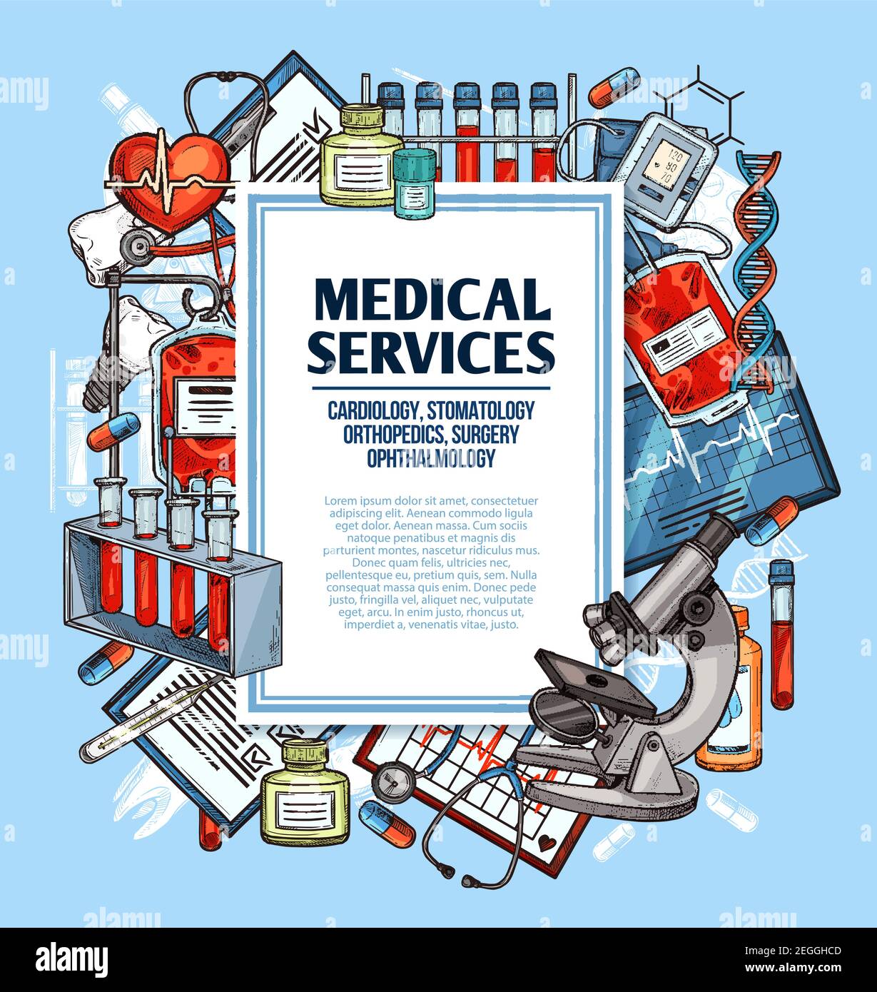Medical service sketch poster for cardiology, surgery and dentistry ...