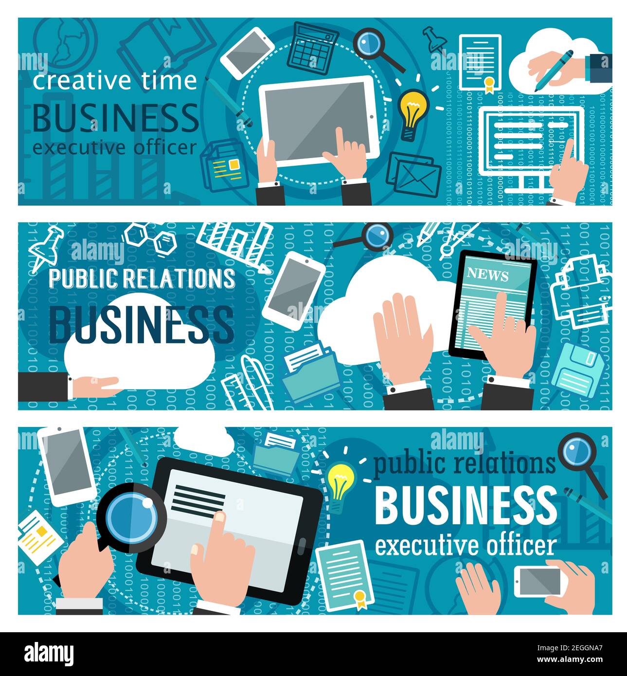 Banner about internet business. Creative horizontal banners in blue ...