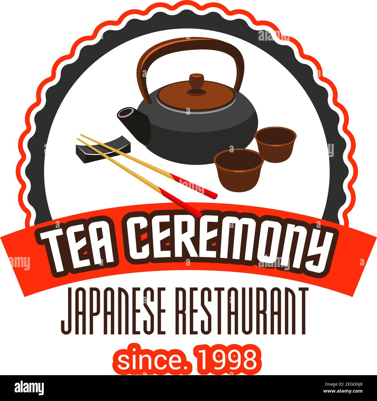 Teapot and ceramic tea pot cups icon for Japanese restaurant menu or ...