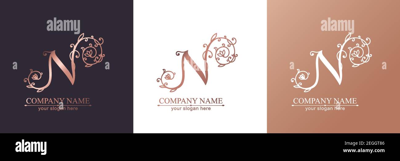 Letter N logo template. Monnogram, delicate floral design. Personal ...