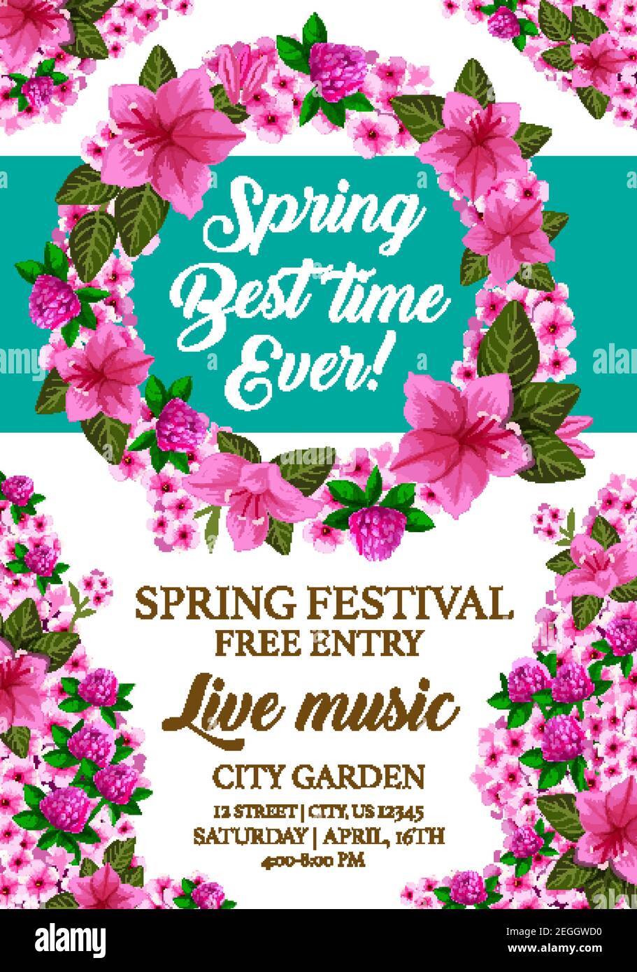 Spring time festival or springtime party invitation card or entry ...