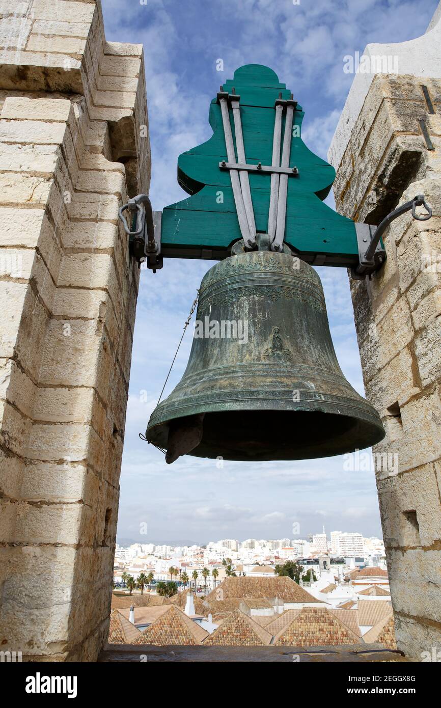 Ancient big bell above small european town Stock Photo - Alamy