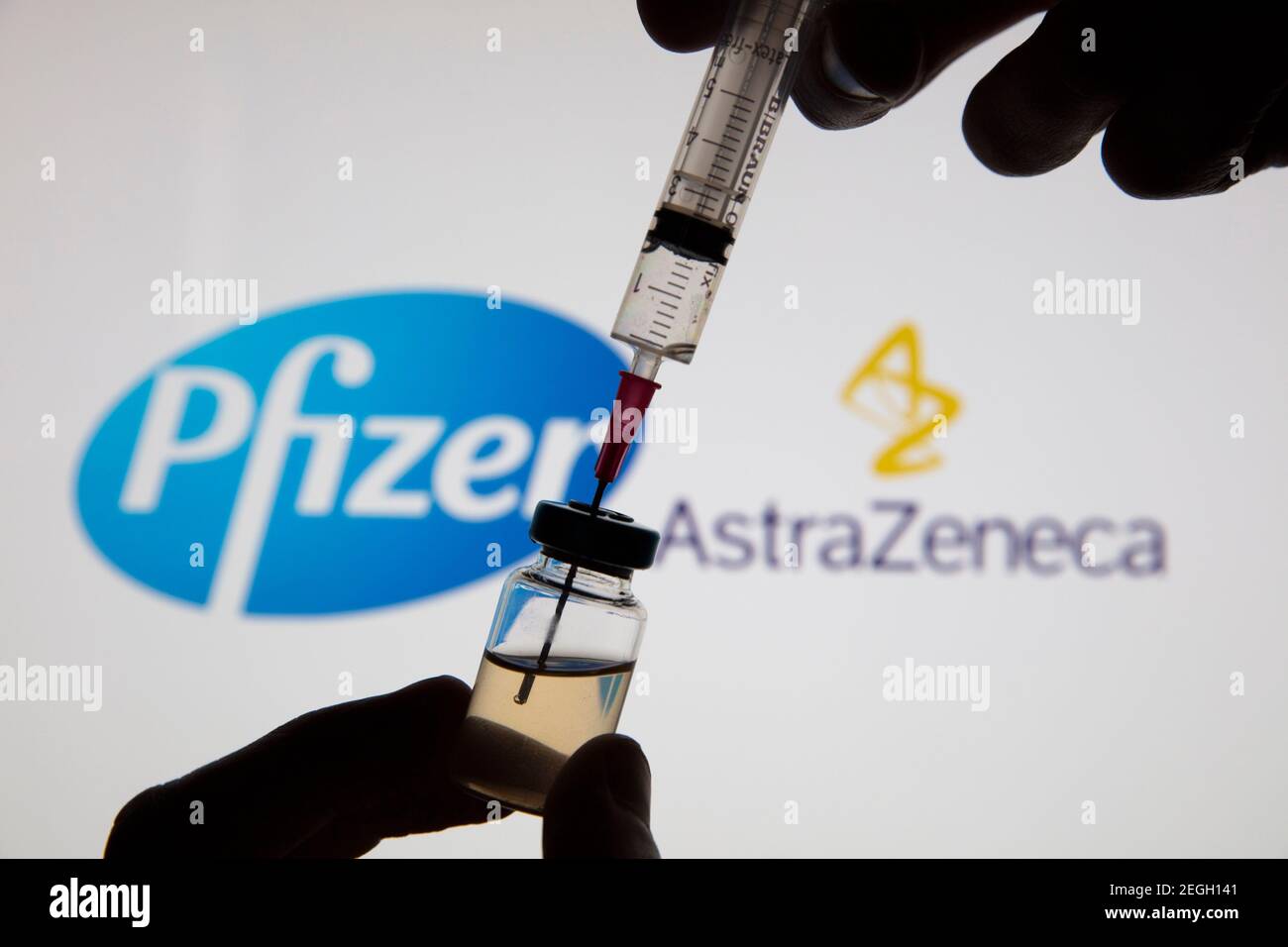 OXFORD, UK - February 2020: Pfizer and Astraeneca logos with covid-19 ...