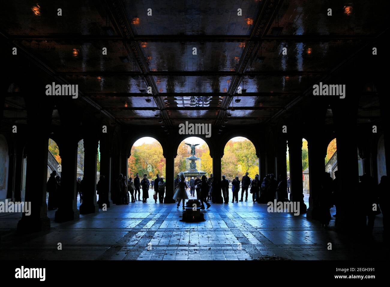 Street performers perform dance and music at Bethesda Terrace, which ...