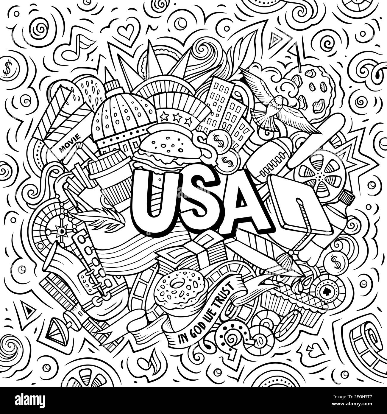 USA hand drawn cartoon doodle illustration Stock Vector Image & Art - Alamy