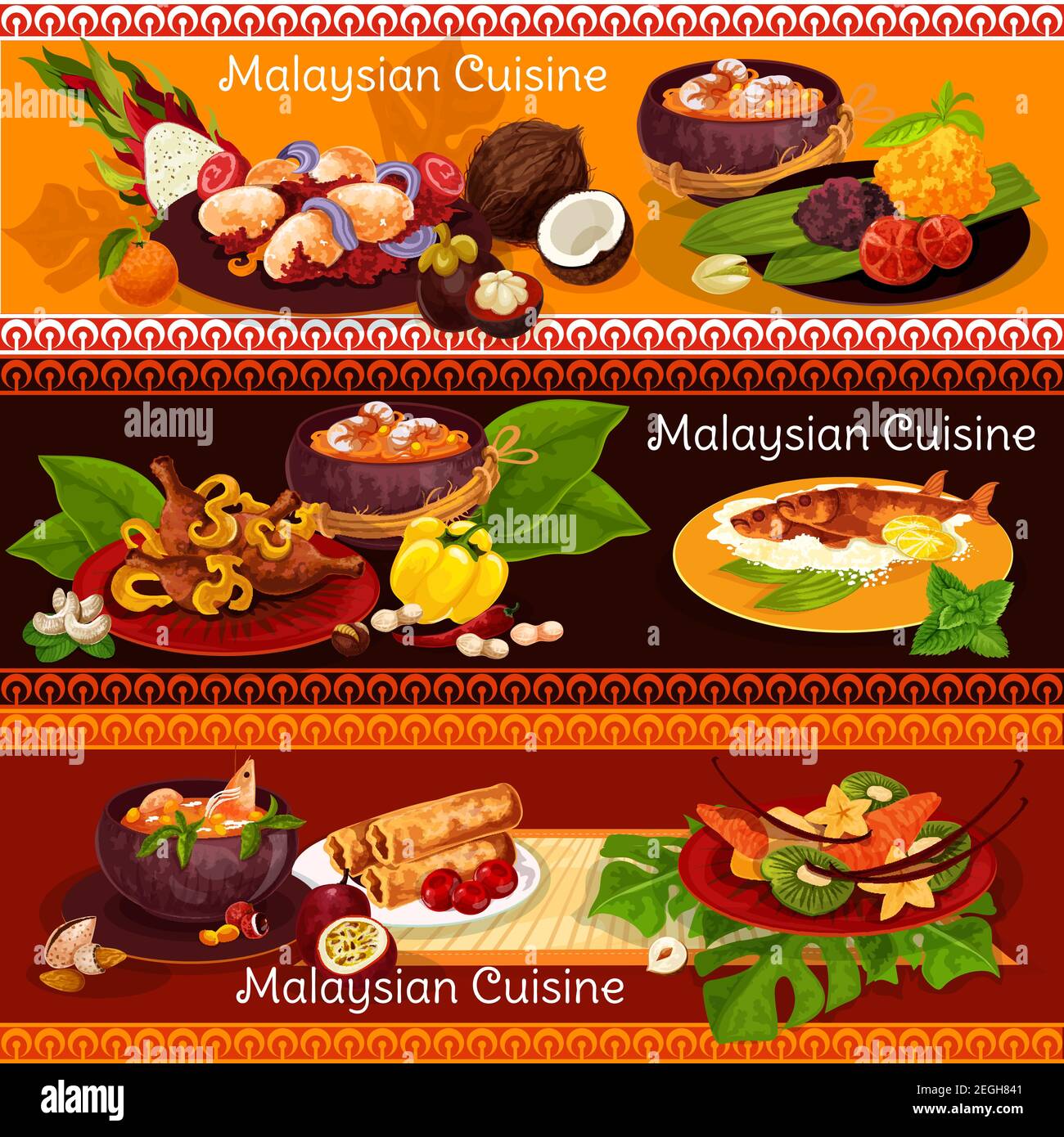 Malaysian cuisine restaurant banner for exotic asian menu. Beef stew ...