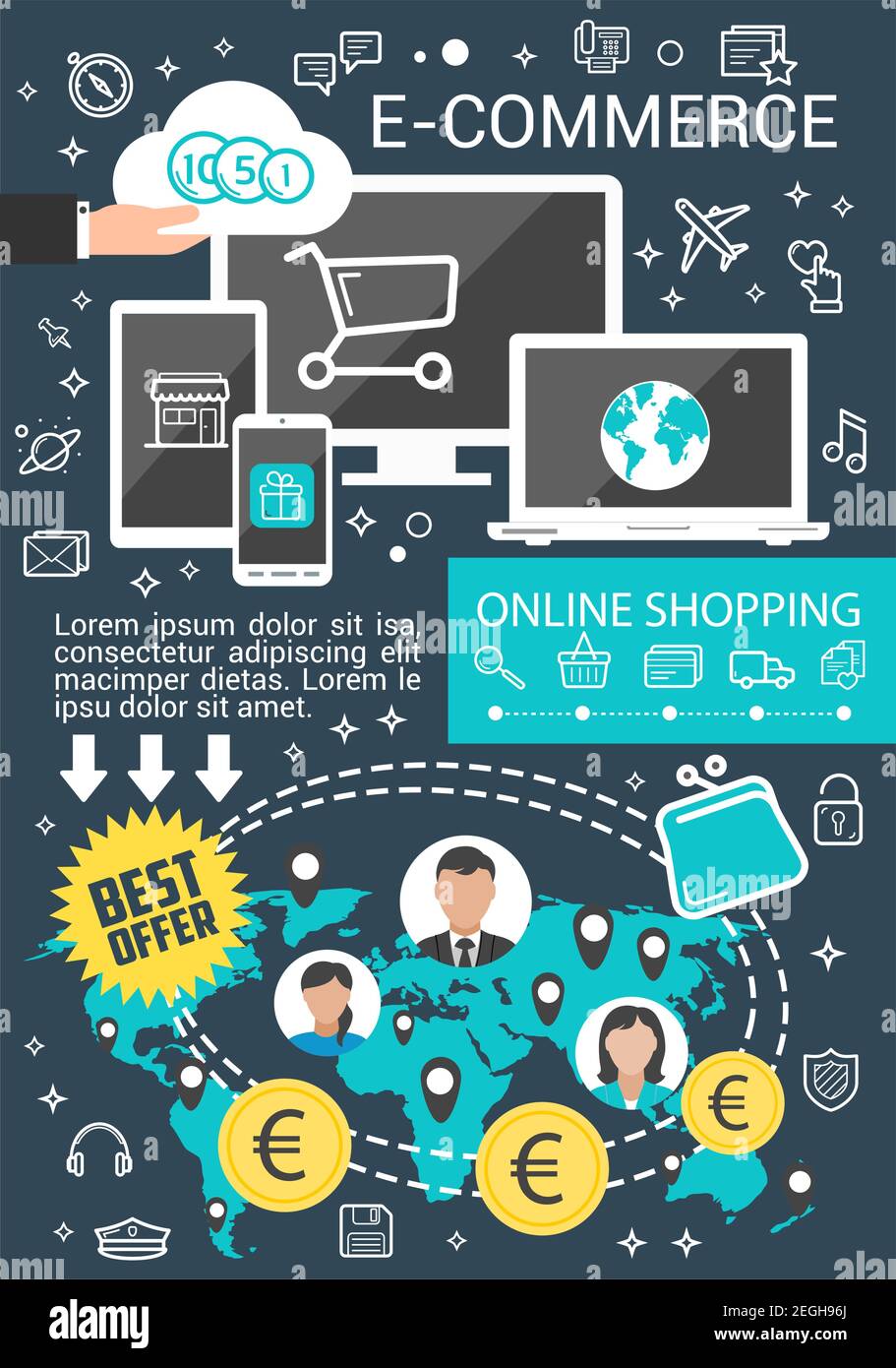 E-commerce technology banner for online shopping and internet business ...