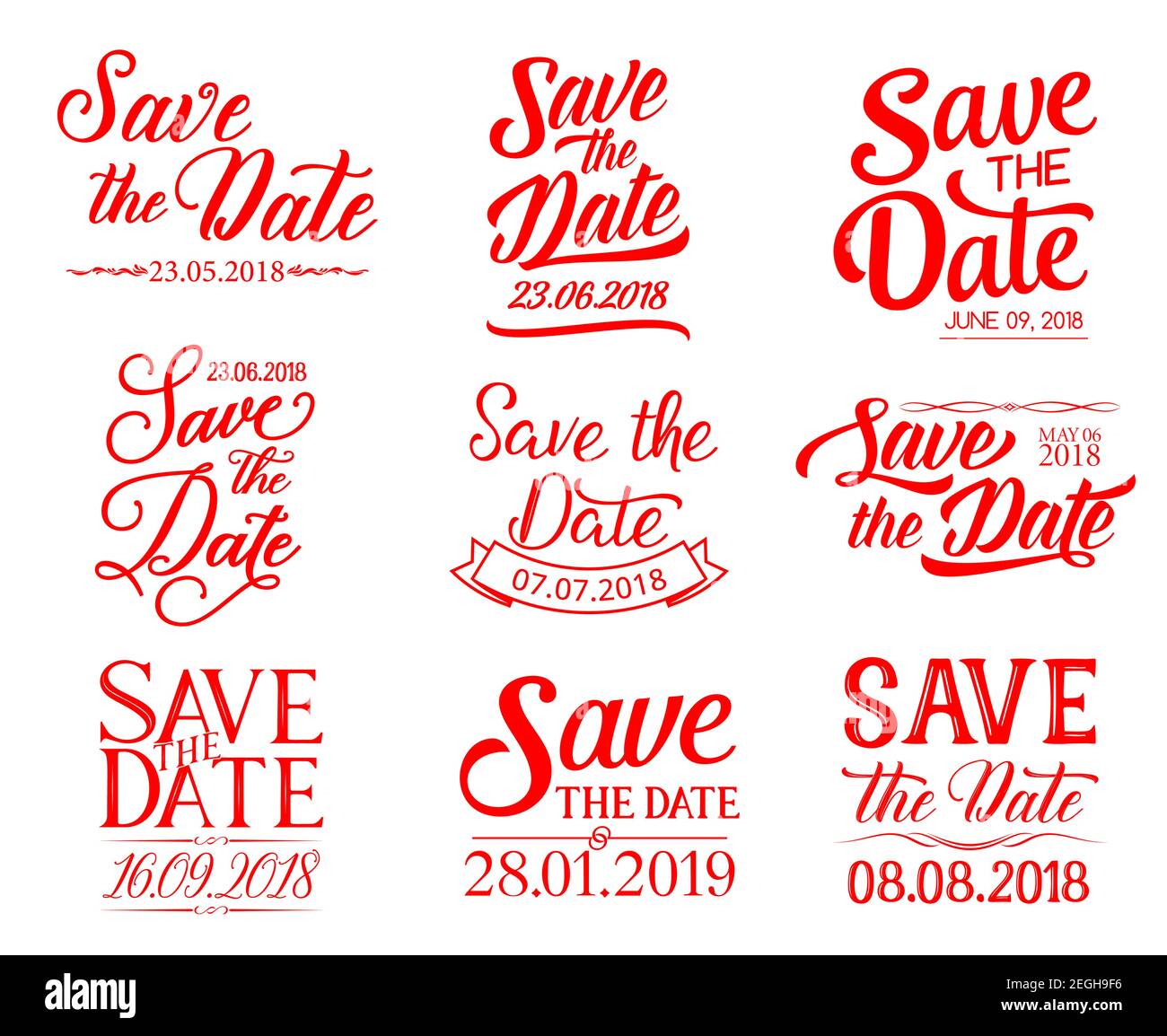 Save the Date lettering for wedding ceremony celebration design. Hand drawn calligraphy font ...