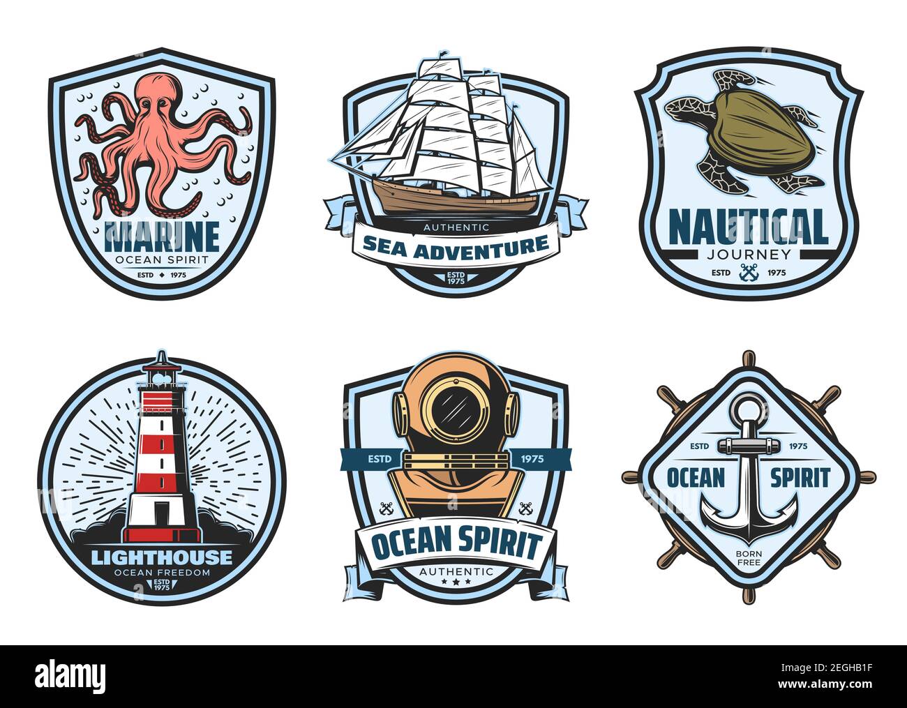 Sea adventure vintage label of nautical heraldic design. Marine anchor ...