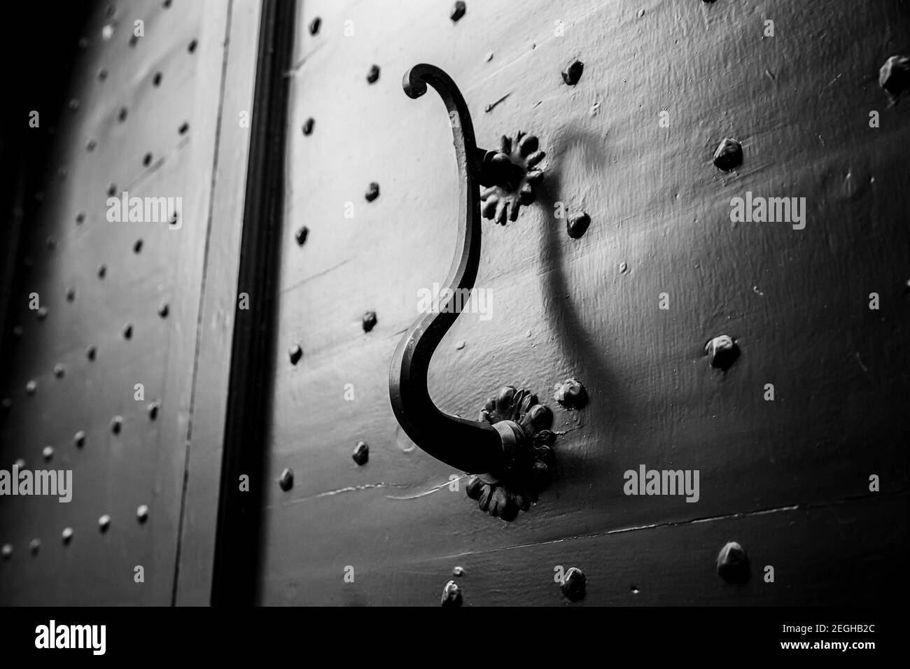 Ancient bronze pull c handle. Antique medieval pull door handle. Forged ...