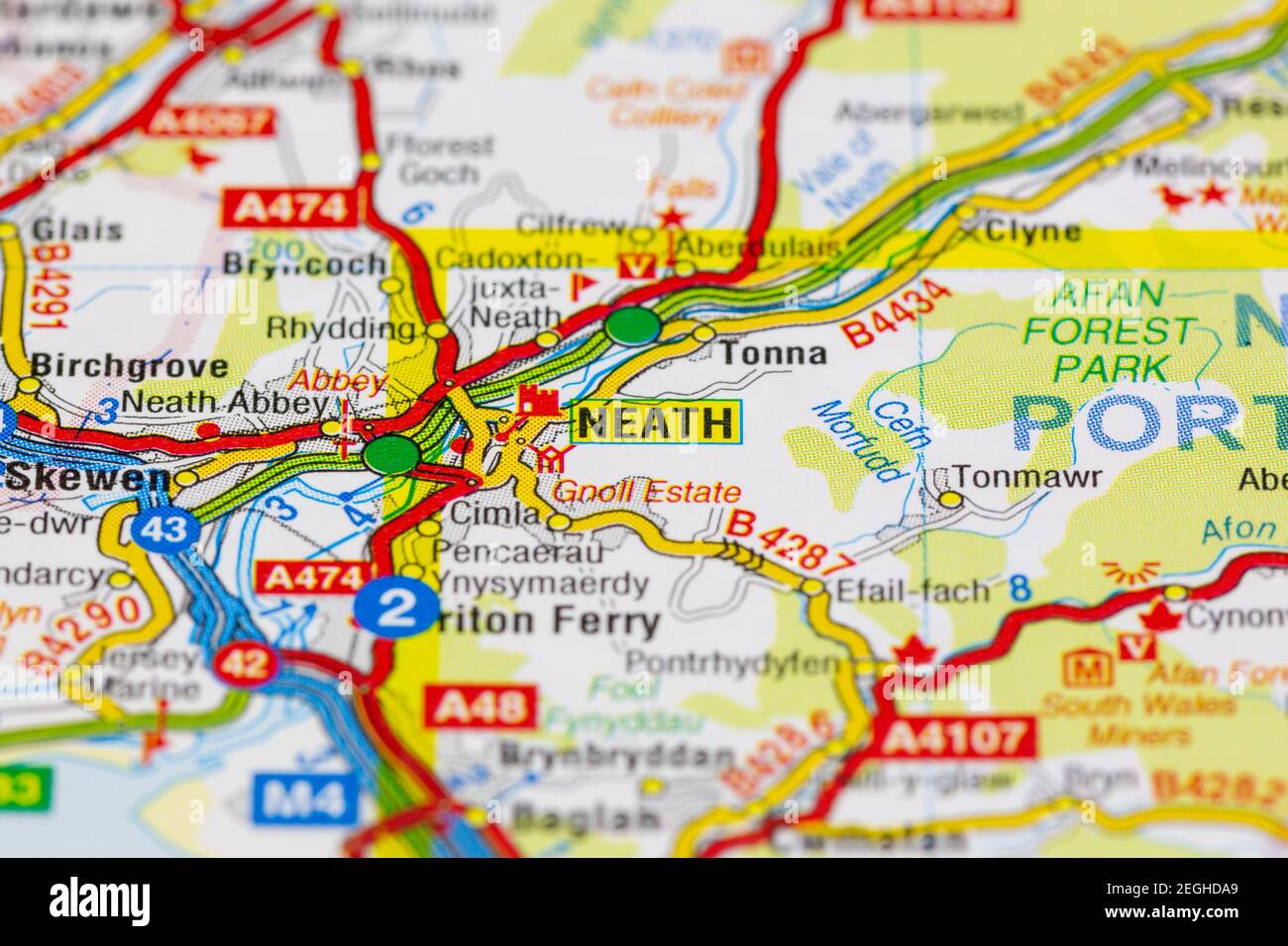 Neath and surrounding areas shown on a road map or geography map Stock ...