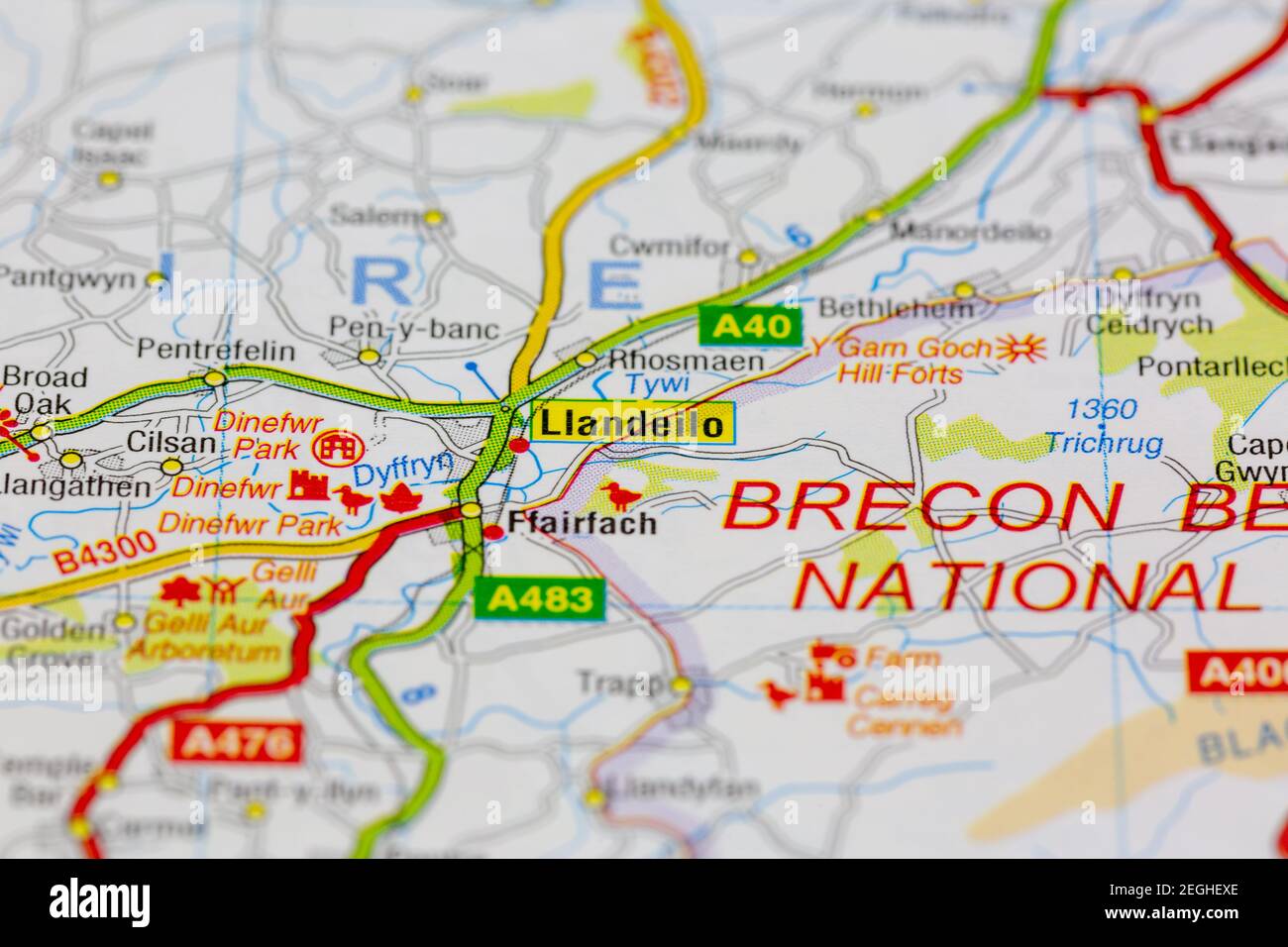 Llandeilo wales and surrounding areas shown on a road map or geography ...