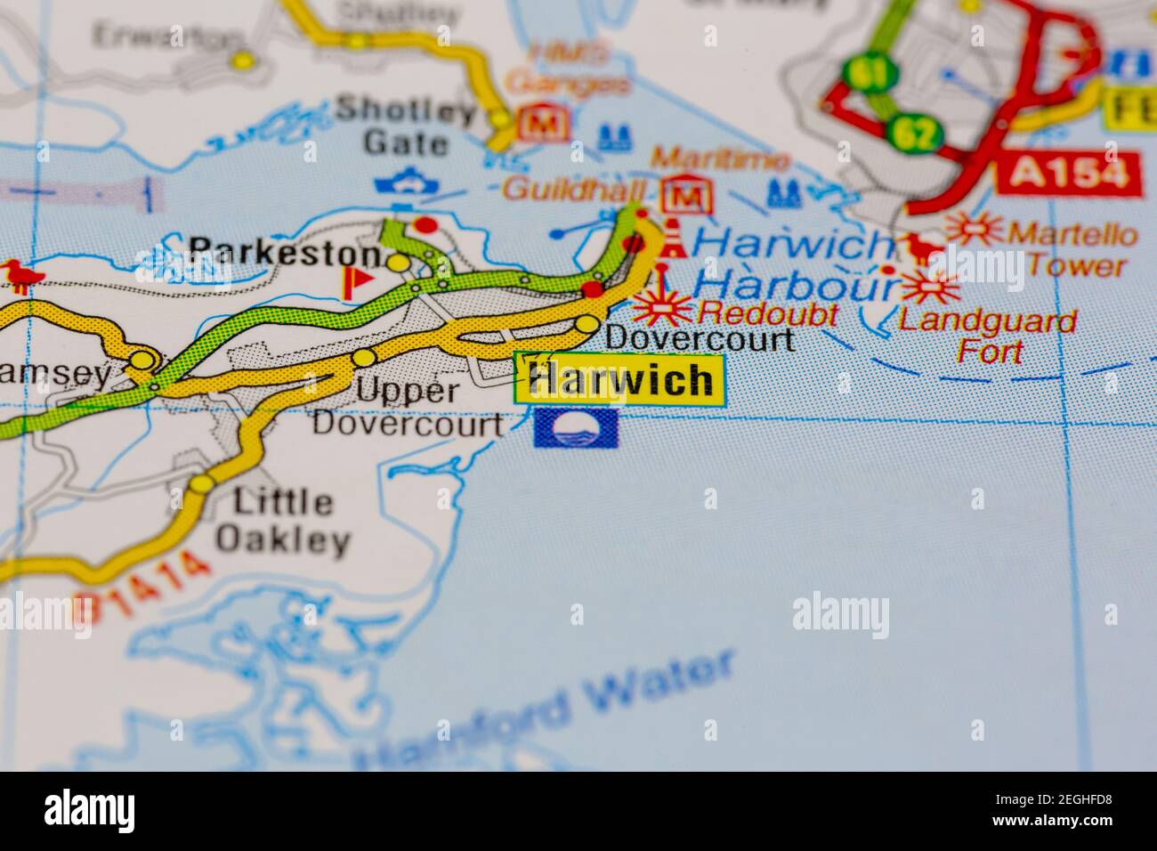 Harwich and surrounding areas shown on a road map or geography map Stock Photo - Alamy