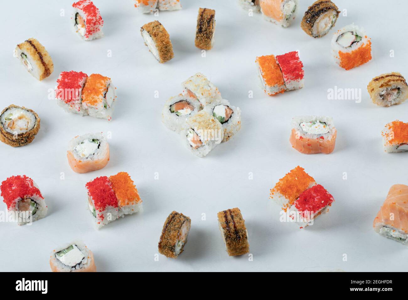 Sushi varieties isolated on a white background Stock Photo - Alamy
