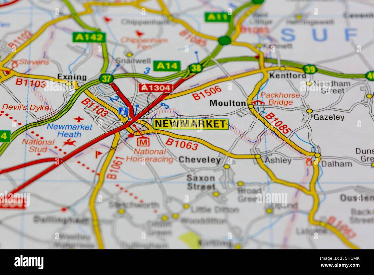 Newmarket and surrounding areas shown on a road map or geography map Stock Photo - Alamy