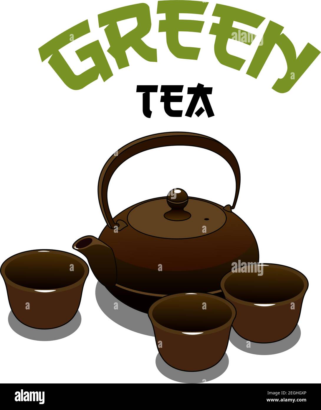 Green tea ceramic pot and cups icon for Japanese cuisine or sushi bar ...