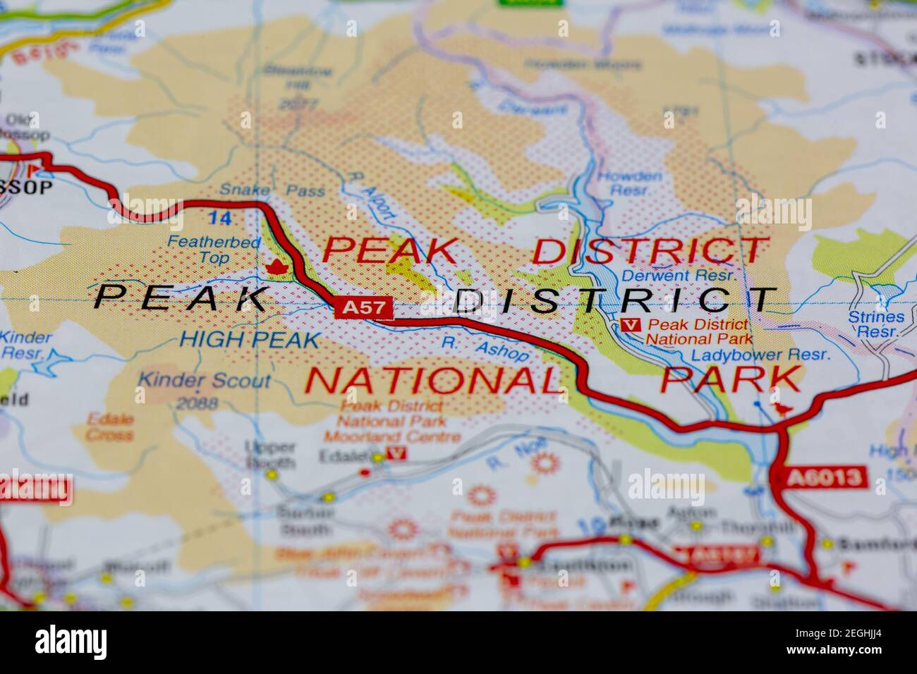 the peak district and surrounding areas shown on a road map or ...
