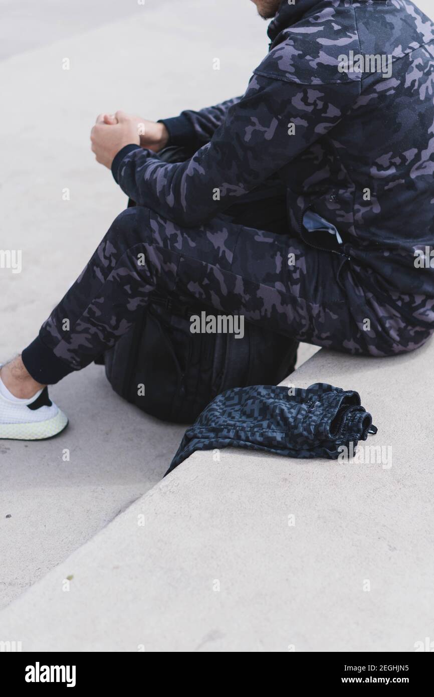 Getting ready to do a workout in the park Stock Photo - Alamy