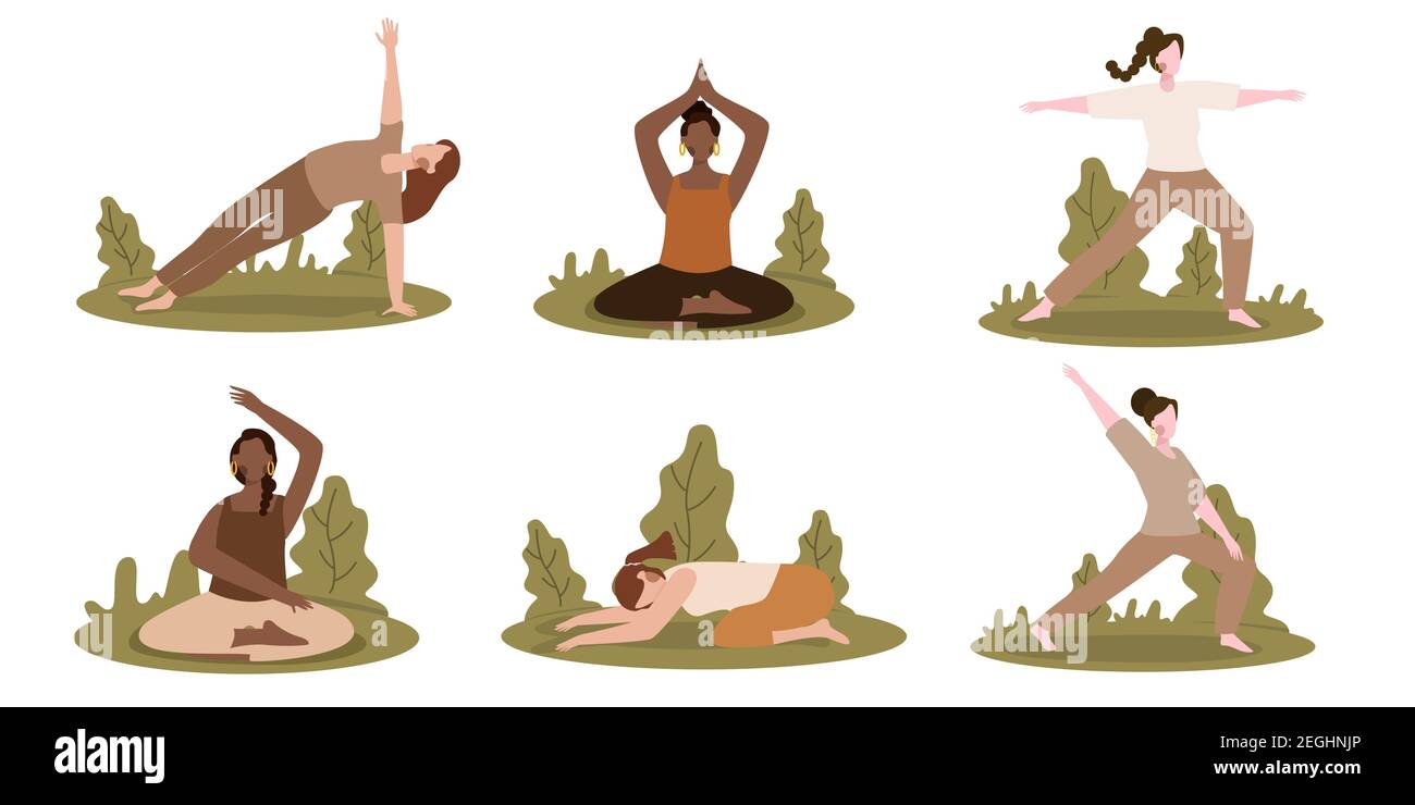 women yoga pose set collection with cartoon flat style Stock Vector ...