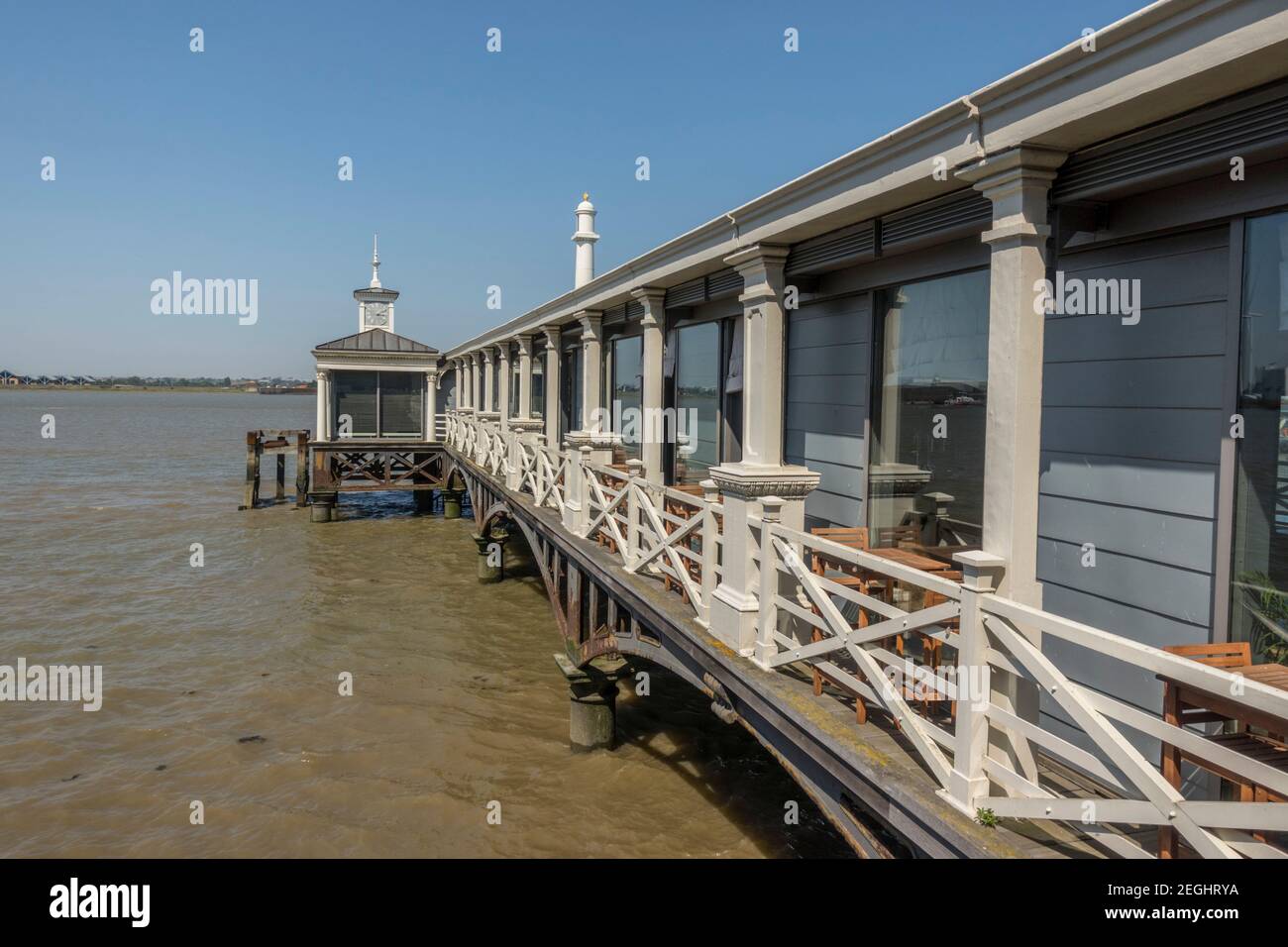 The restored Iron Pier on the river Thames at Gravesend Kent,The oldest ...