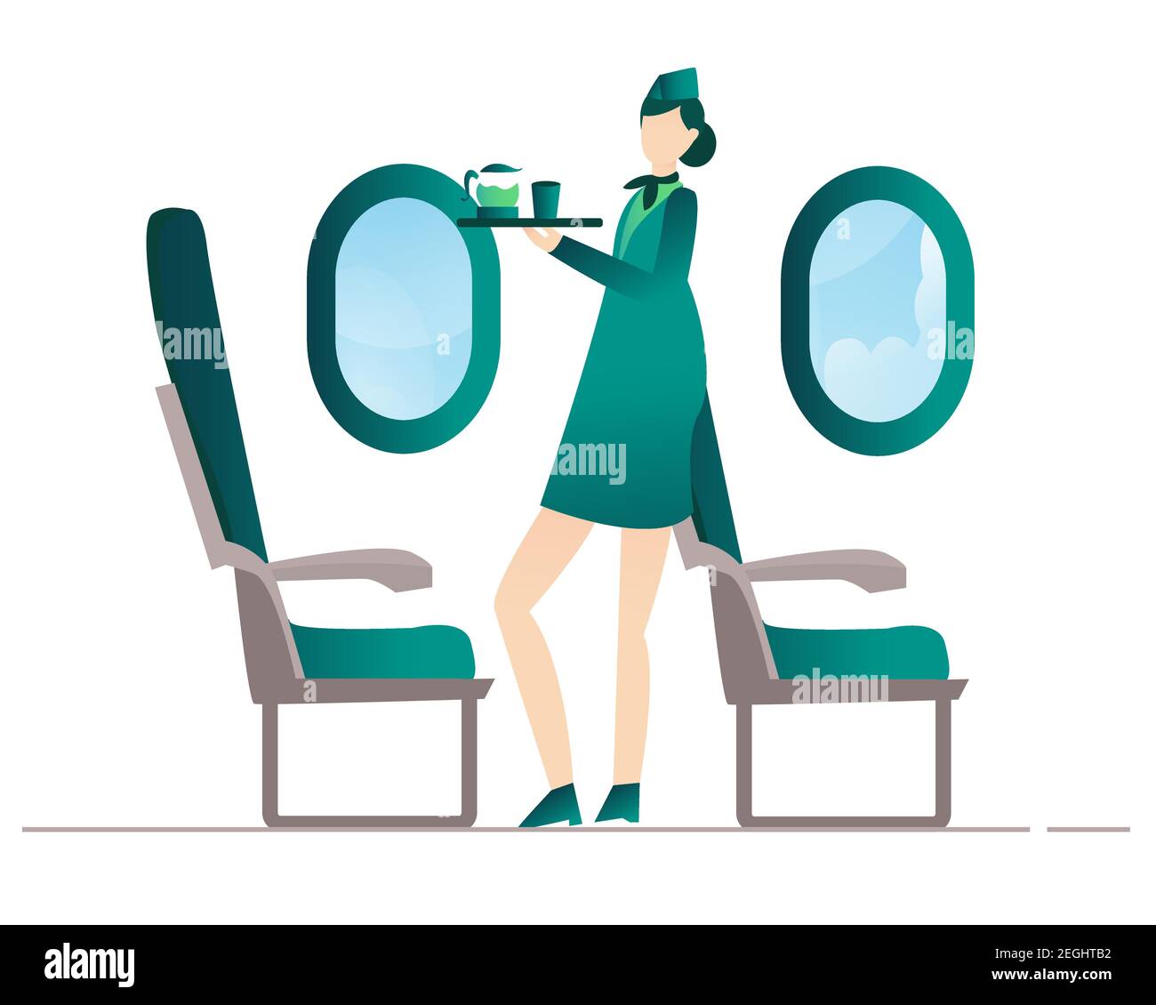 Air flight attendant brings drinks to serve passengers with cartoon ...