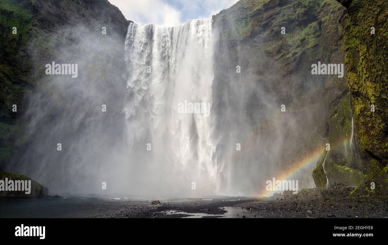 Huge waterfall of Skogafoss with a rainbow, Skogar, south of Iceland ...