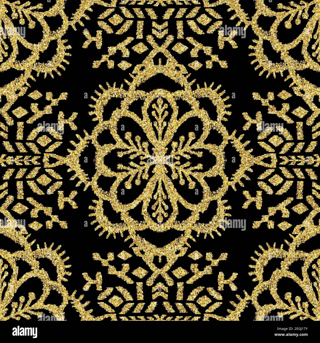 Seamless gold glitter ethnic rug motif pattern Stock Photo - Alamy